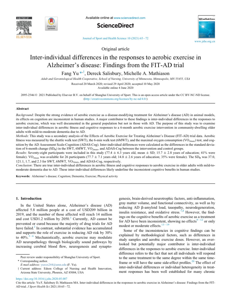 Inter Individual Differences in The Responses To Aerobi - 2021 ...