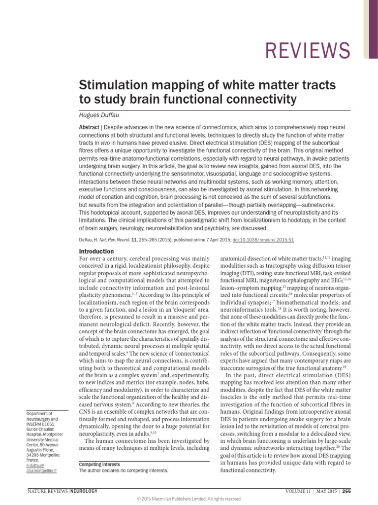 White-Matter Duffau | PDF | Brain | White Matter