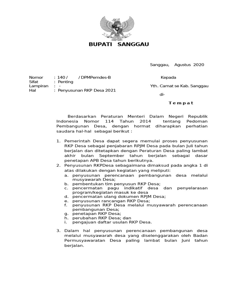 Surat Utk Susun RKPDesa 2025 Baru | PDF