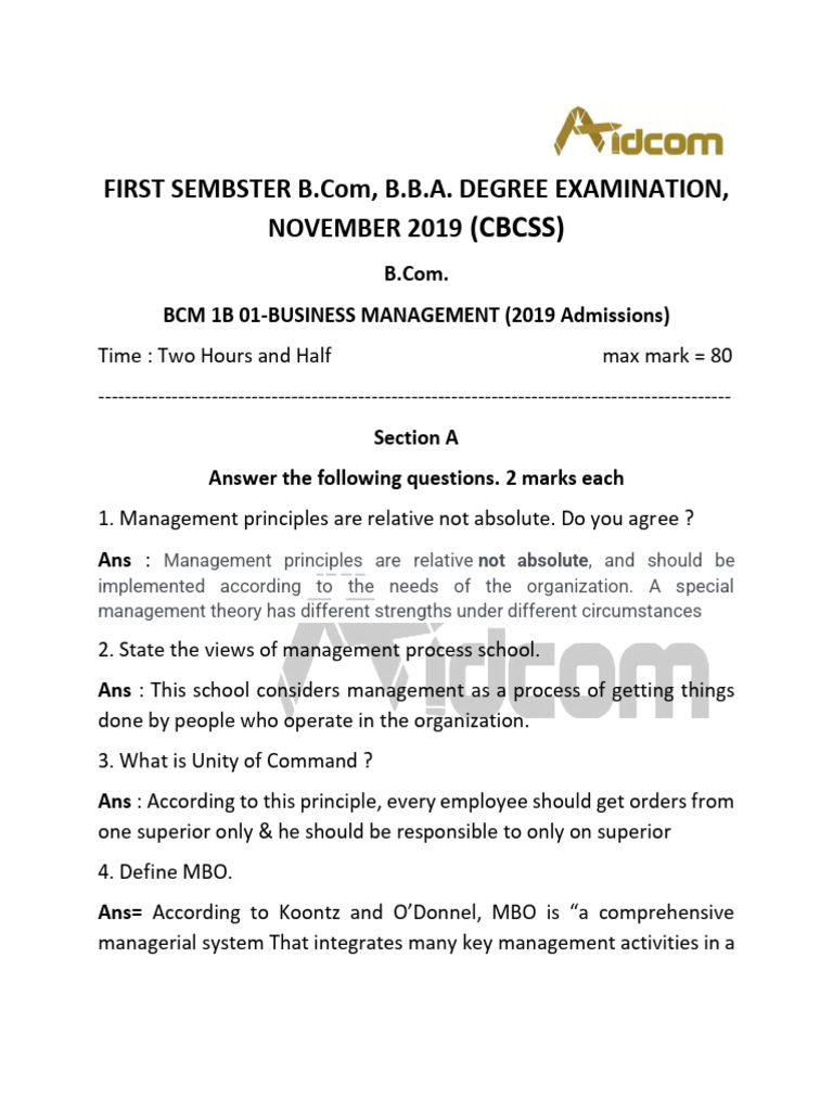 PYQ Business MGT | PDF | Leadership | Business Ethics