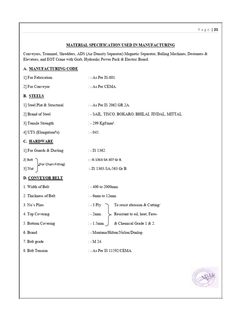 Manufacturing Material Specifications Guide | PDF | Belt (Mechanical ...