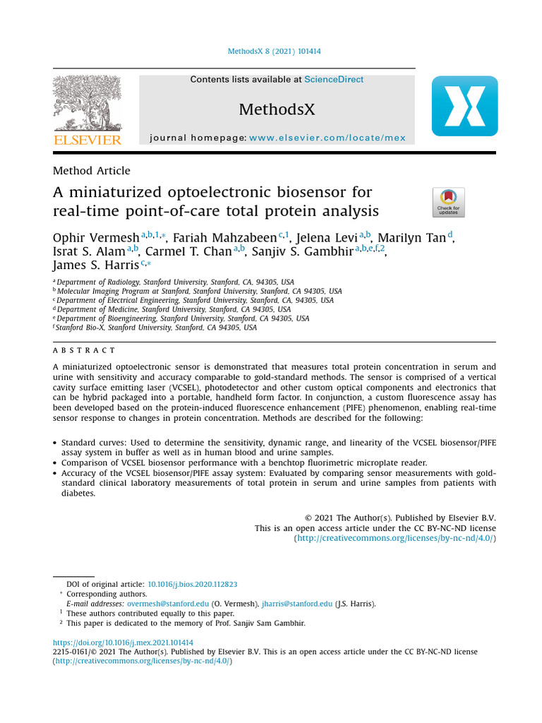 A Miniaturized Optoelectronic Biosensor For Real-T | PDF | Biosensor | Sensor