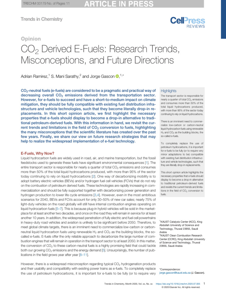 CO2 Derived E-Fuels. Research Trends, Misconceptions, and Future Directions | PDF | Alkane ...