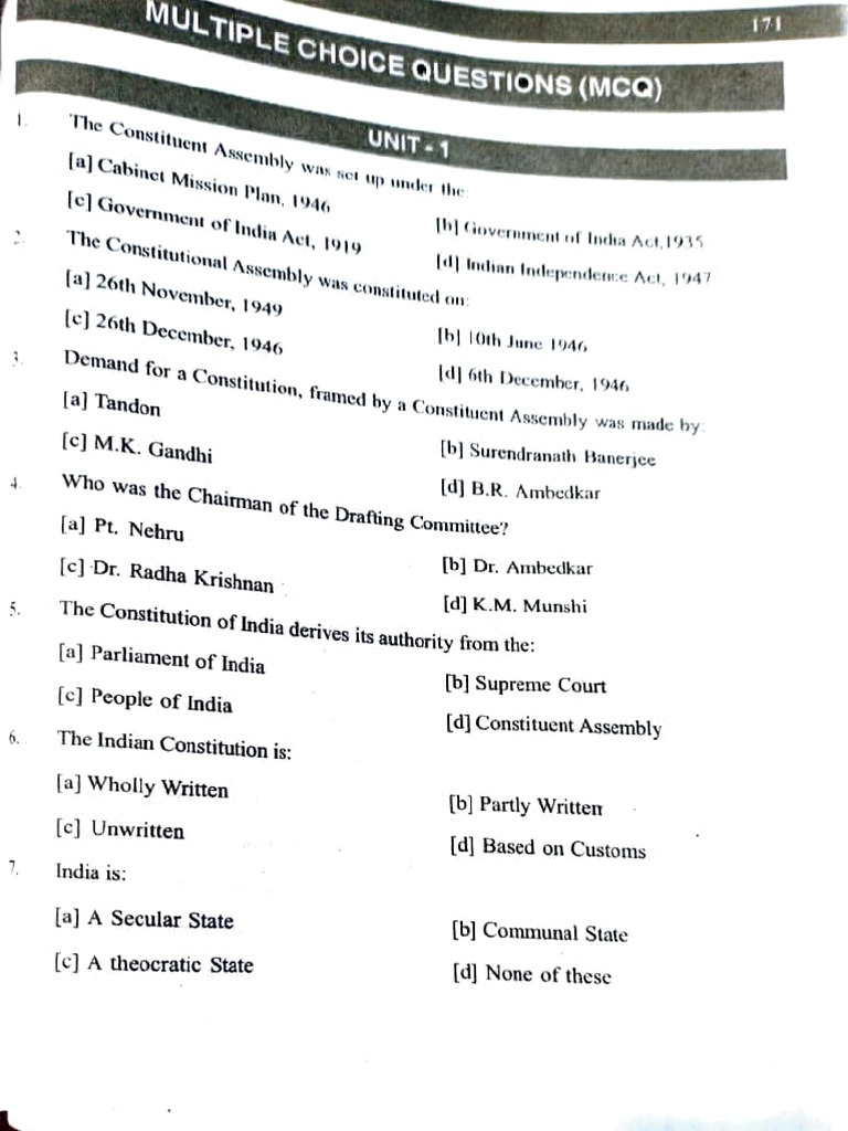 Indian Constitution (MCQ) | PDF | Political Charters | Government