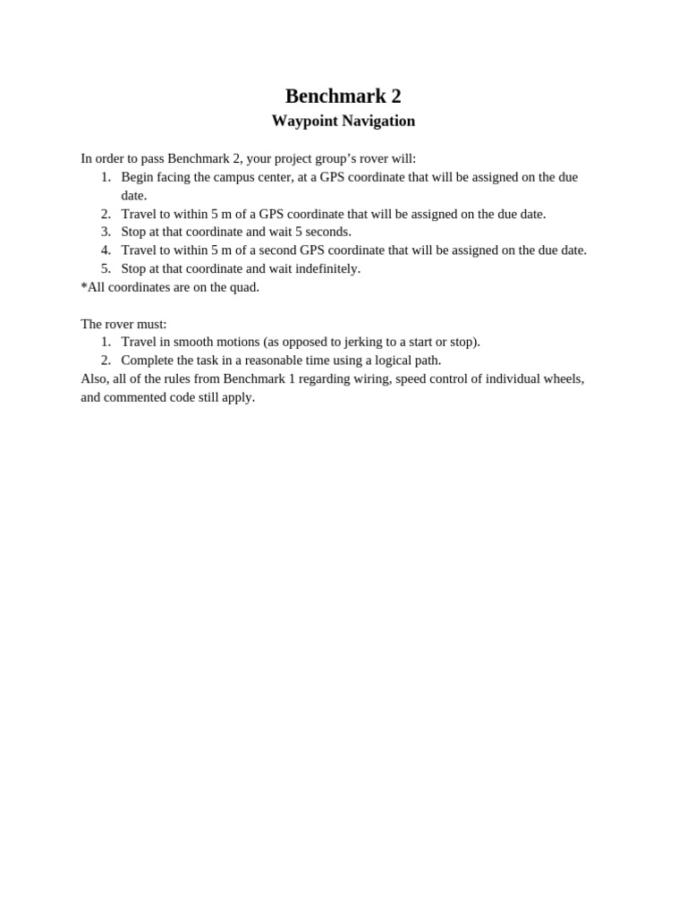 Benchmark 2a - Waypoint Navigation | PDF