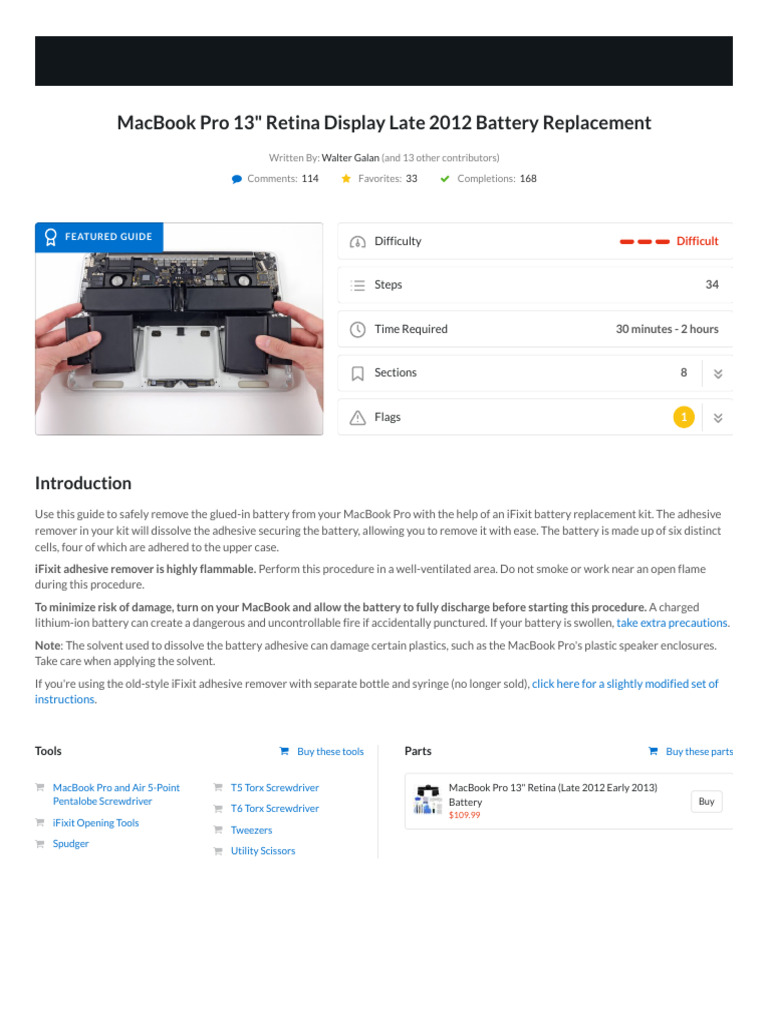 MacBook Pro 13" Retina Battery Guide | PDF | Electrical Connector