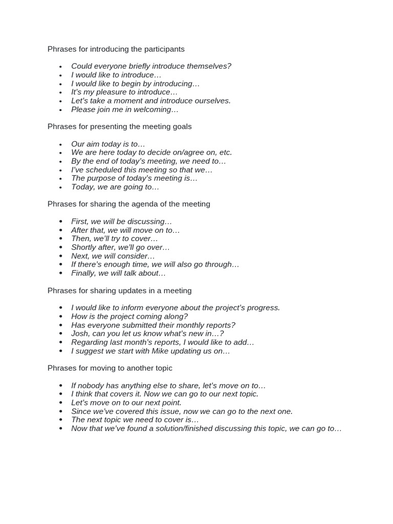 Setting up a client meeting phrases and vocab | PDF