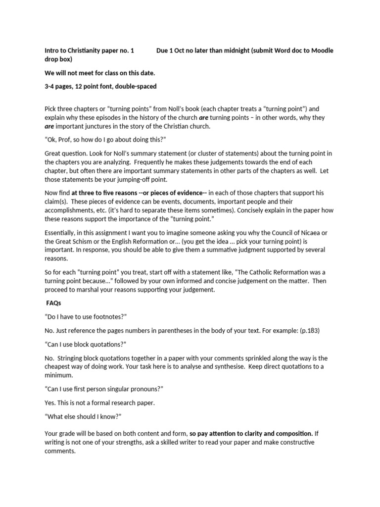 Directions for Intro to Christianity paper no. 1 | PDF