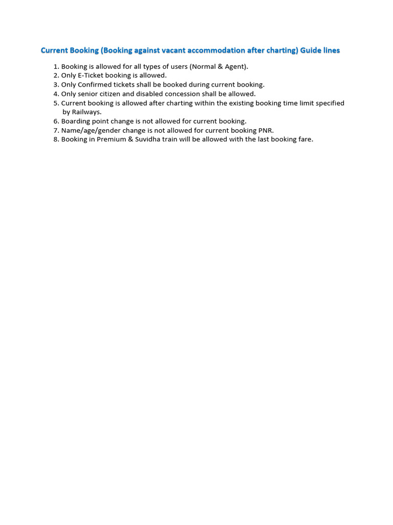 Current Booking Guidelines for Railways | PDF