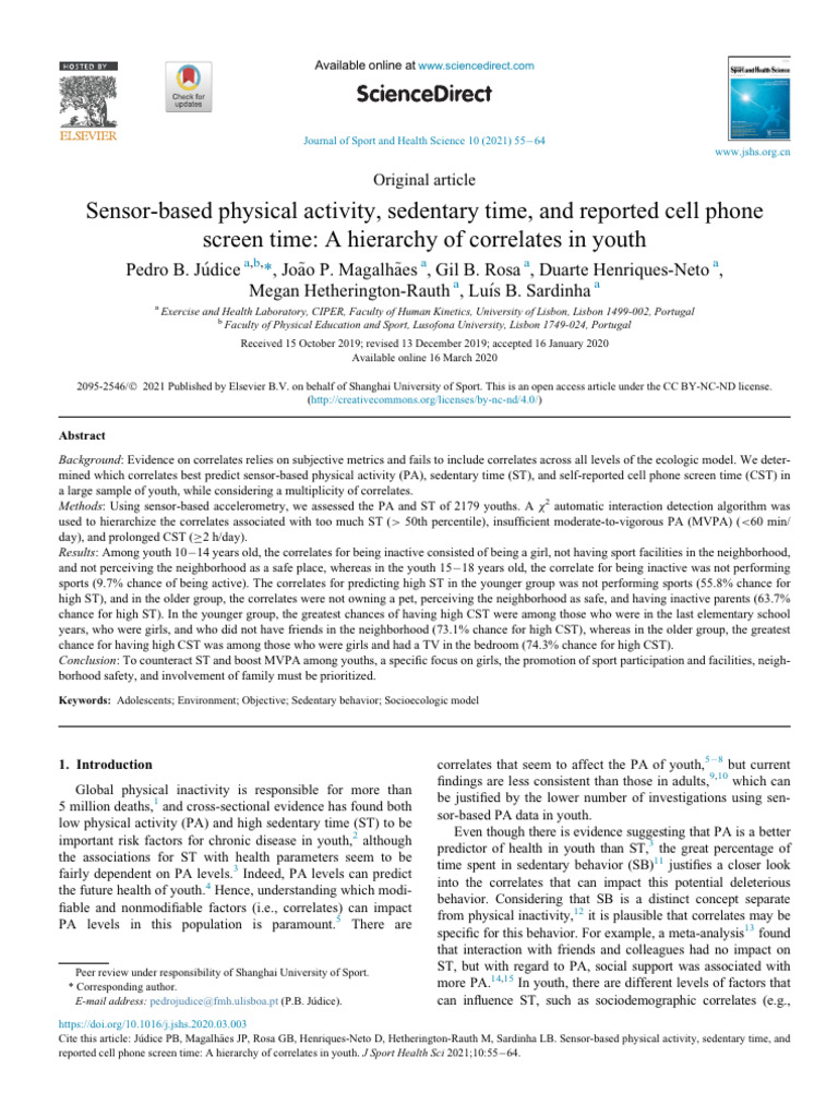 Youth Physical Activity and Screen Time Correlates | PDF
