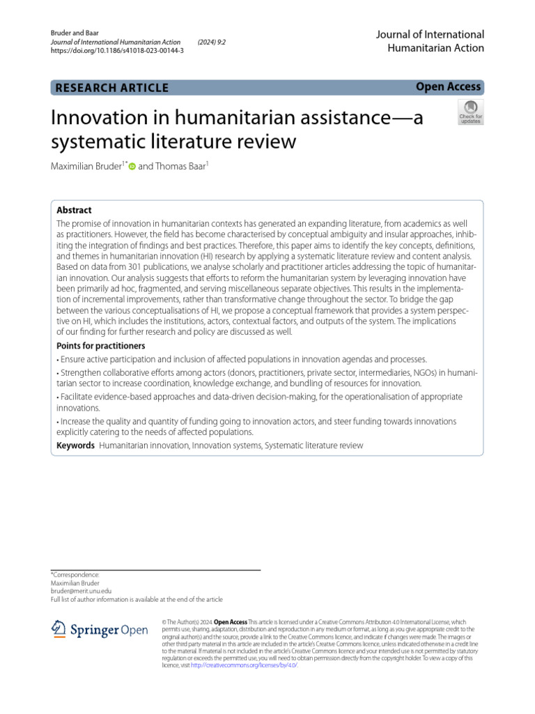 Innovation in Humanitarian Assistance-A Systematic Literature Review ...
