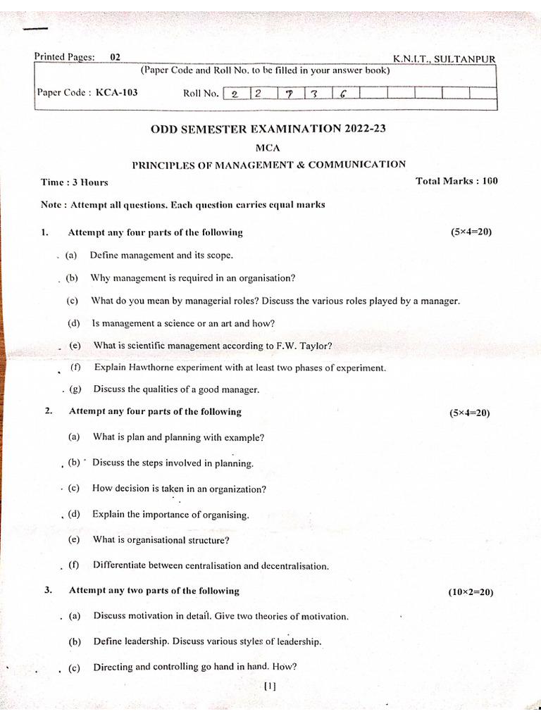 First Semester Question Papers (2022-23) | PDF