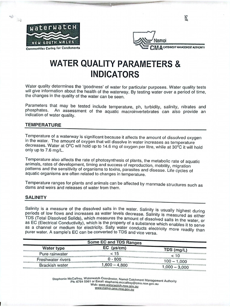 Water Quality Parameters & Indicators | PDF