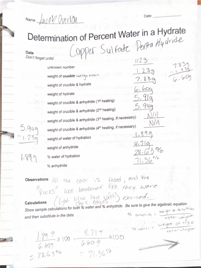 Determination of Percent Water in A Hydrate | PDF