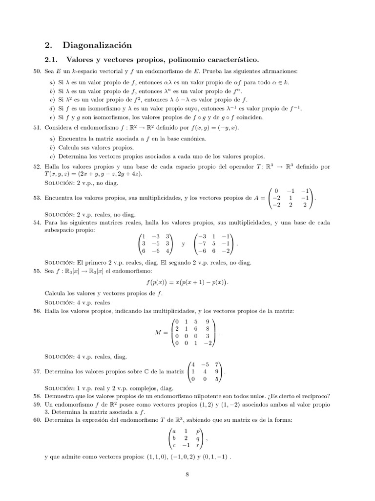Problemas Diagonalización | PDF | Valores propios y vectores propios | Matriz (Matemáticas)