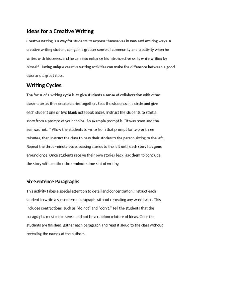 Ideas For A Creative Writing | PDF