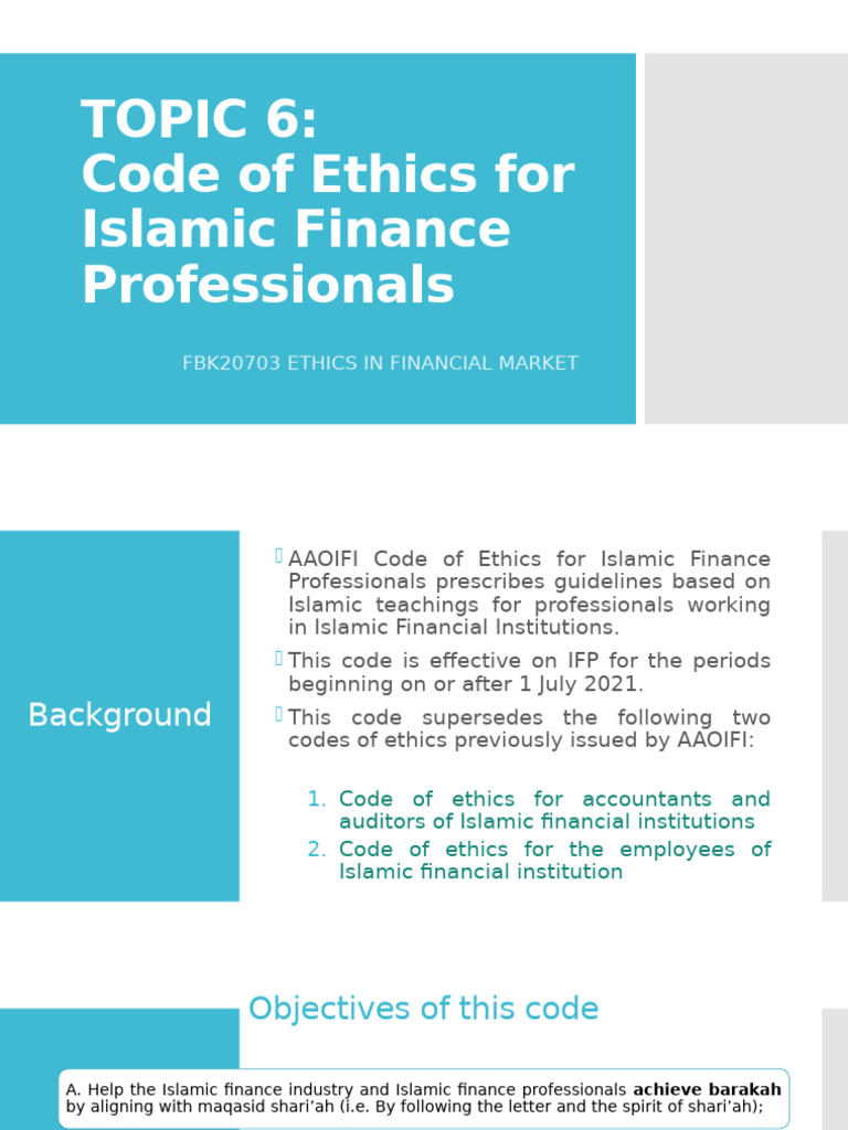 AAOIFI Code of Ethics Overview | PDF | Islamic Banking And Finance | Sharia