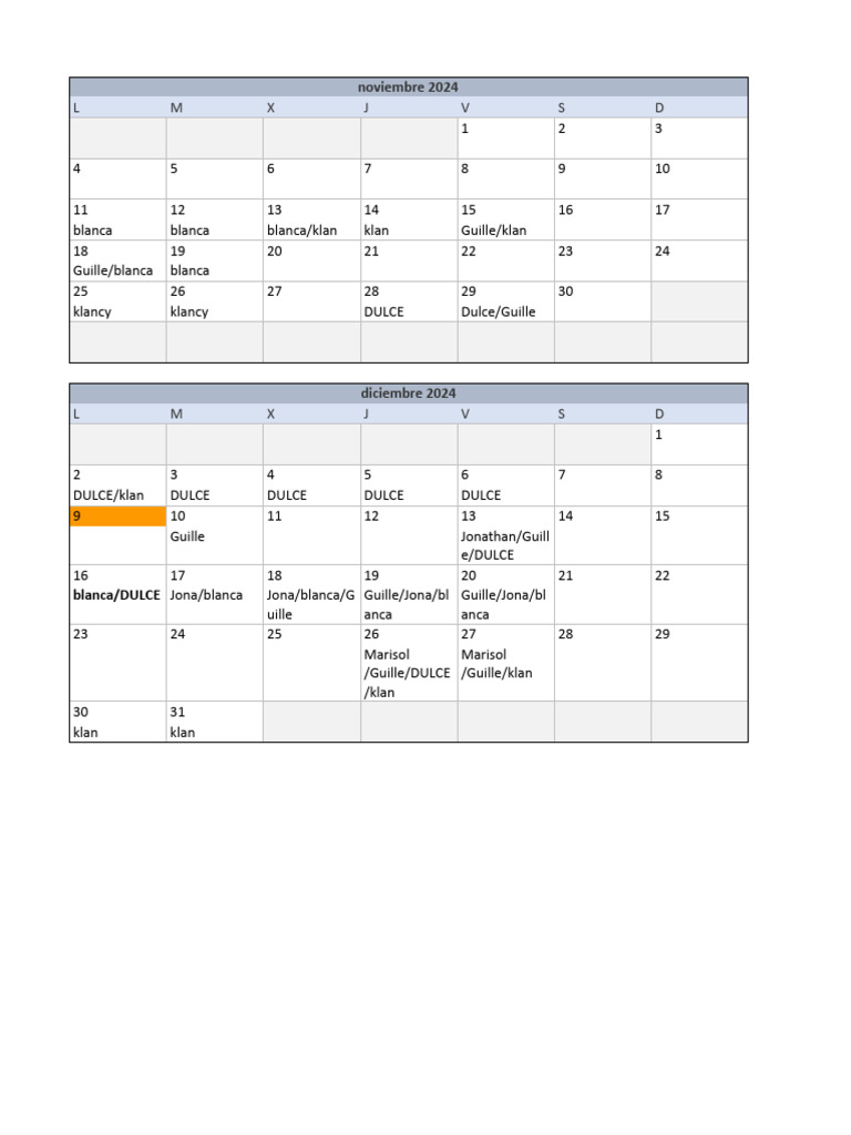 CALENDARIO 2024.xlsx - Hoja1 | PDF