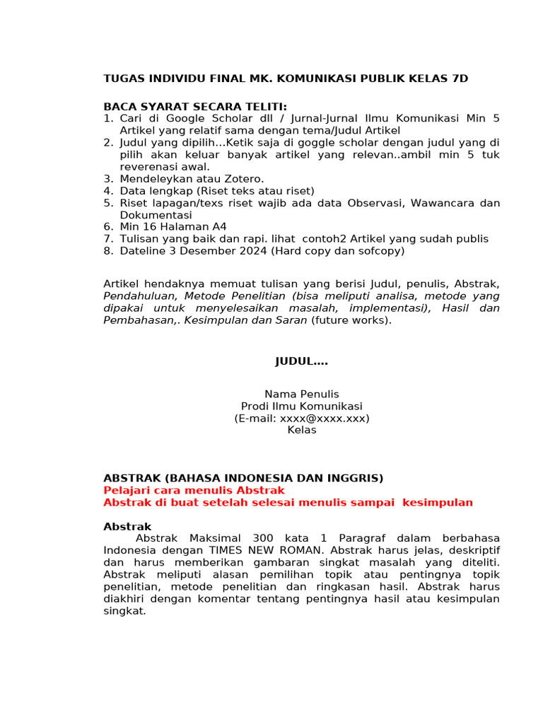 000 - Template Artikel - Penilain - Final Komunikasi Publik Kelas 7D 2024 | PDF