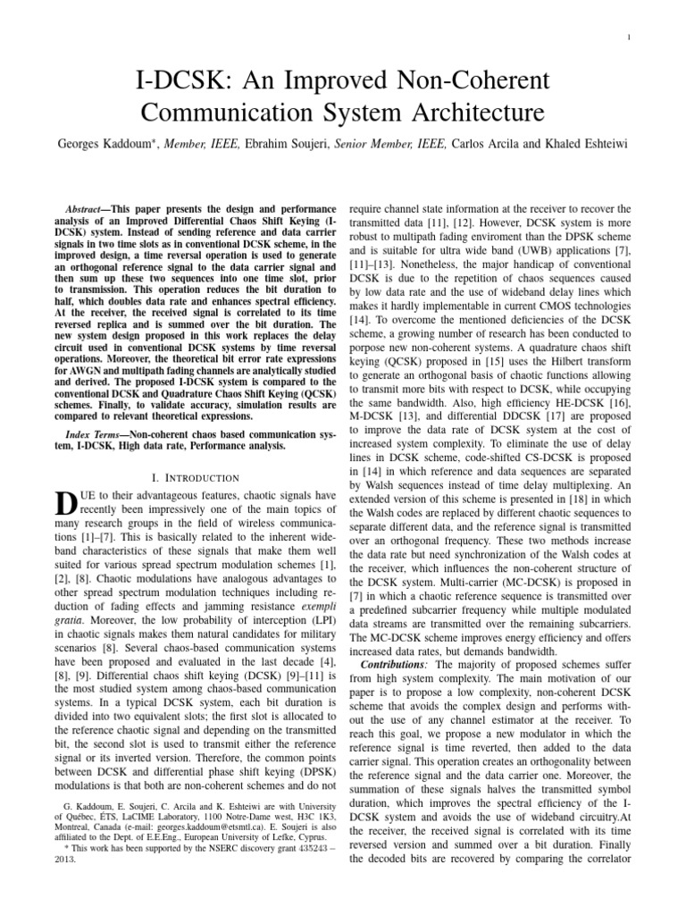I-DCSK An Improved Non-Coherent Communication Systems Architecture | PDF | Modulation | Ultra ...