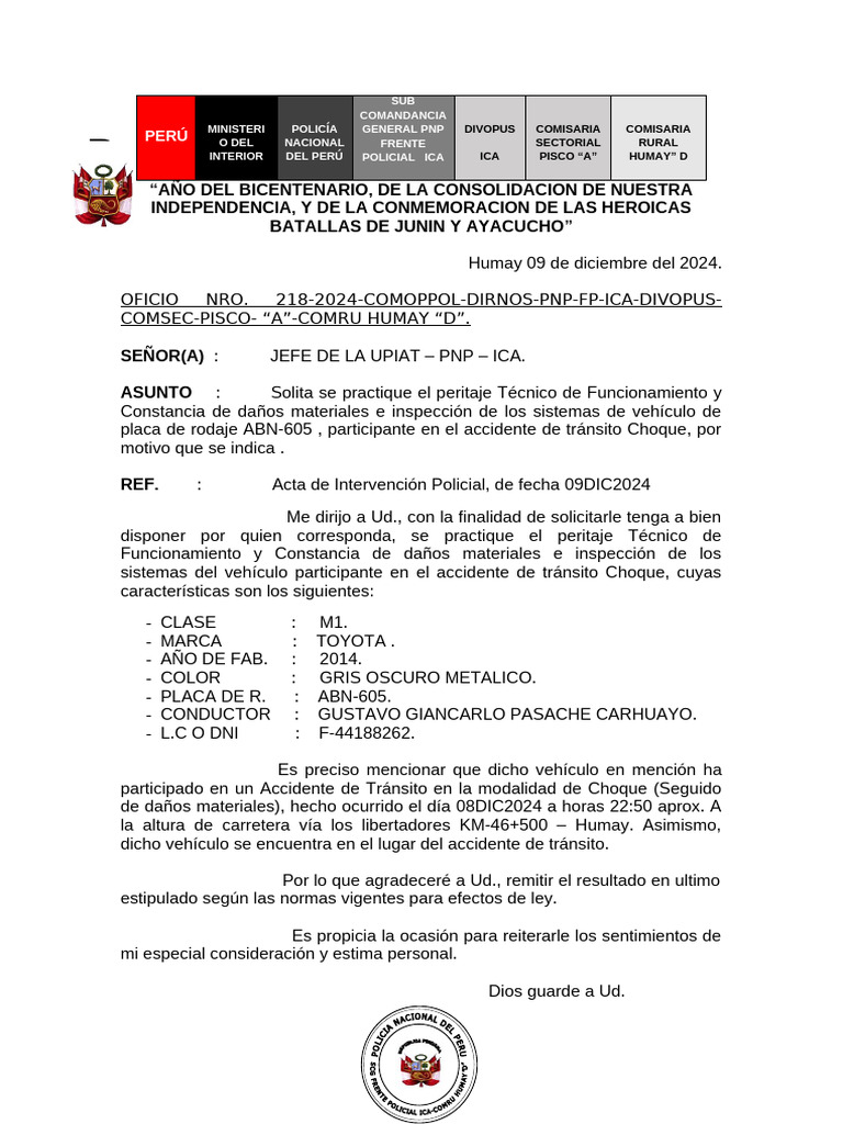 Oficio Upiat Ica | PDF | Cumplimiento de la ley | Crimen y violencia