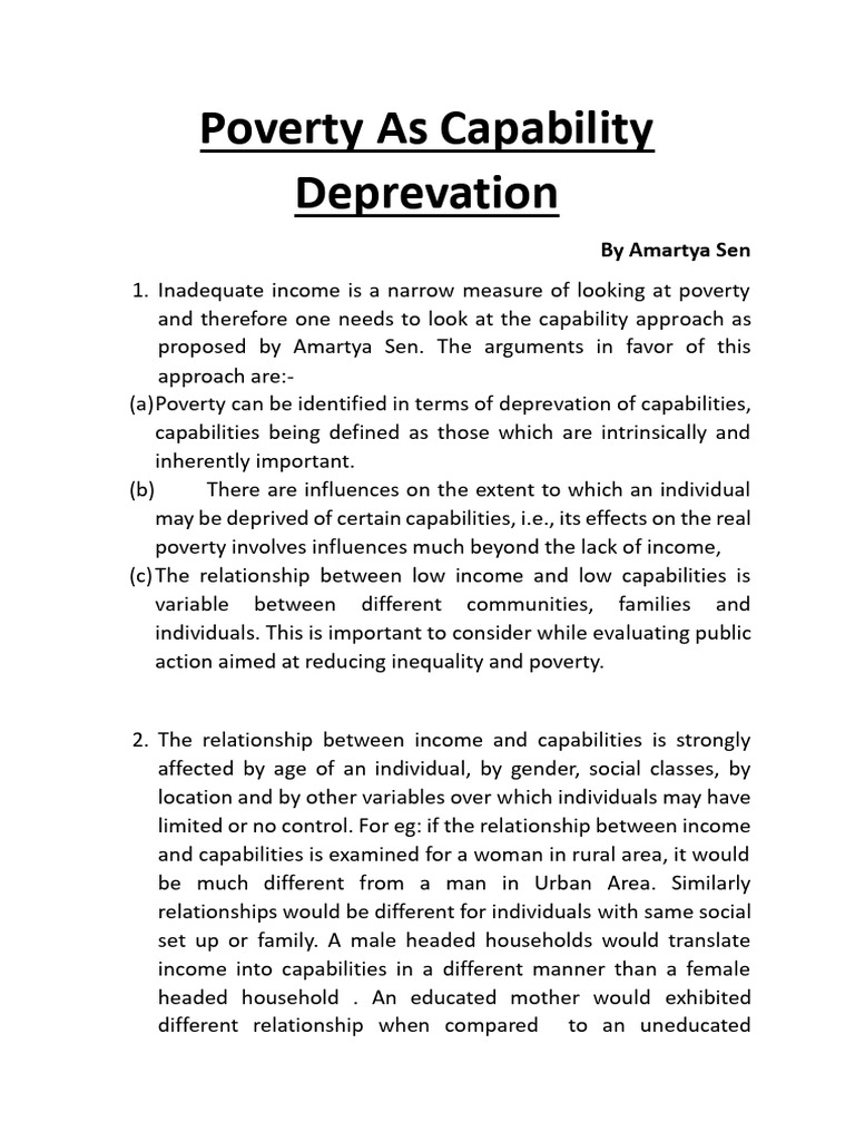 Poverty As Capability Deprevation | PDF | Poverty | Poverty & Homelessness
