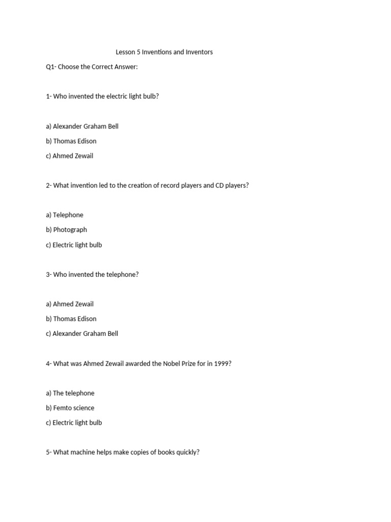 Inventions & Inventors Quiz | PDF