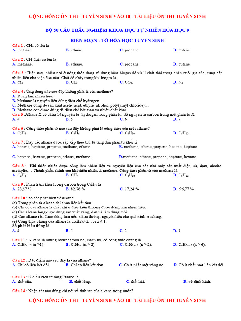 (Cđot) Khtn Hóa Học 9 - Bt Tn Alkane - Ndm | PDF