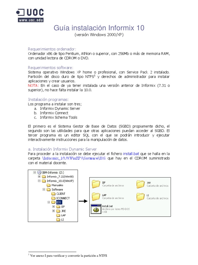Guía Instalación Informix 10 Windows | PDF | Archivo de computadora | Windows XP
