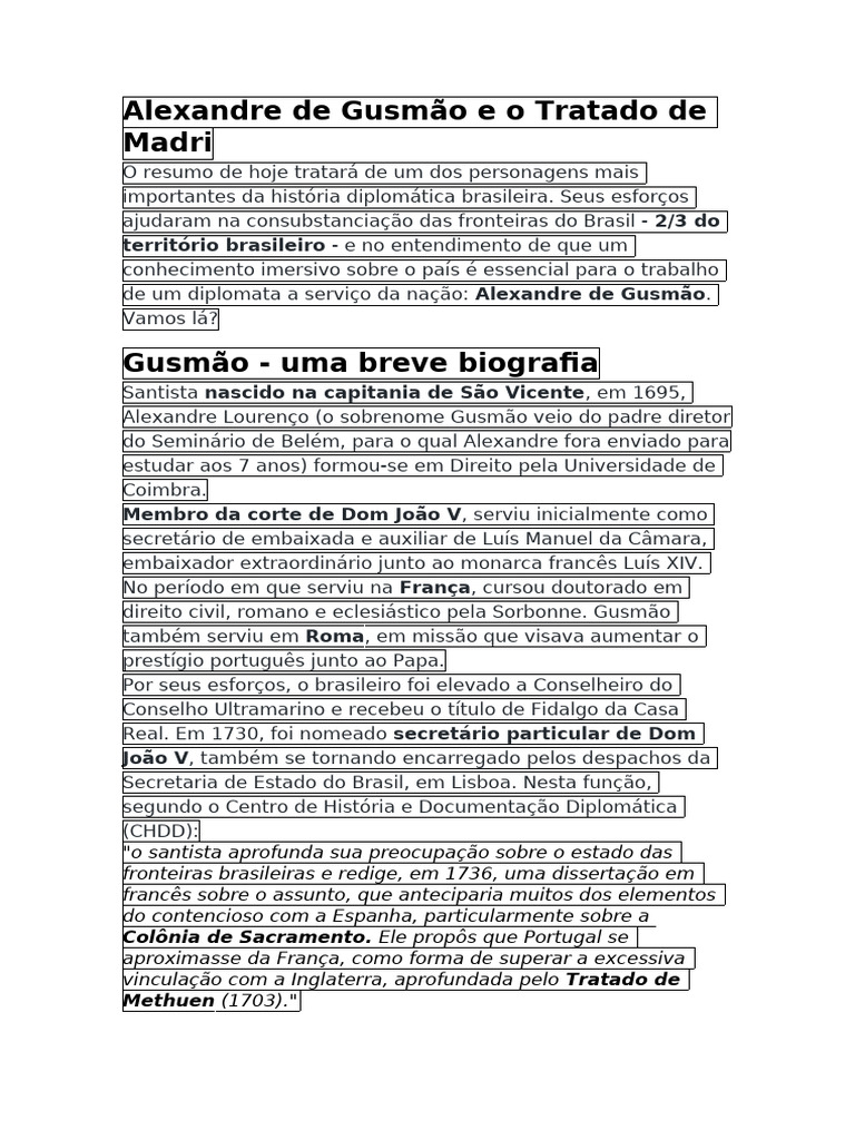 Resumo - Alexandre de Gusmão e o Tratado de Madri | PDF