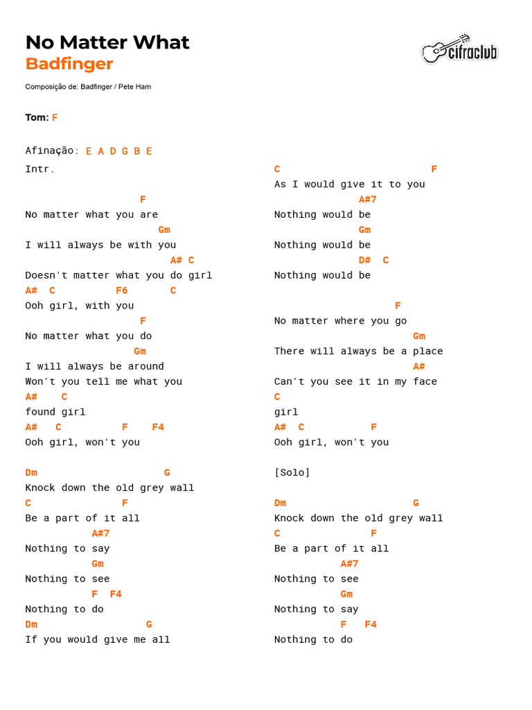 2 Badfinger - No Matter What | PDF | Rock Songs | Sound Recording