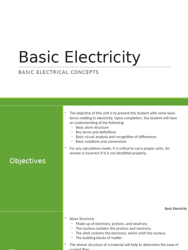 Basic Electricity Concepts Guide | PDF | Electric Charge | Electric Current