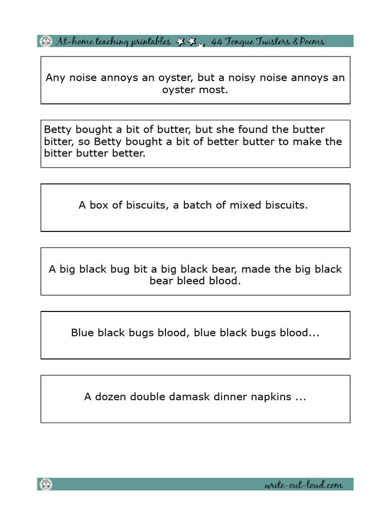 Tongue Twisters and Diction Exercises | PDF