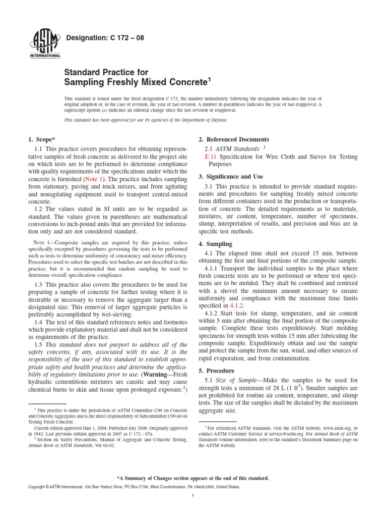 ASTM C172 | PDF | Concrete | Discharge (Hydrology)