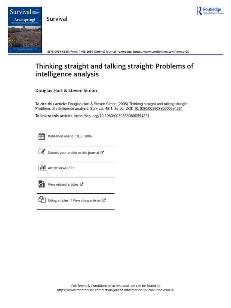 Thinking Straight and Talking Straight Problems of Intelligence Analysis | PDF | Critical ...
