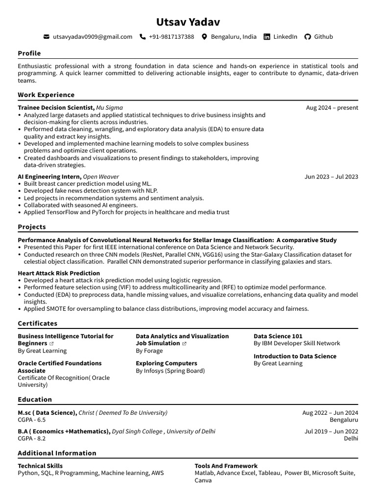 Utsav Yadav Pdf Data Science Machine Learning