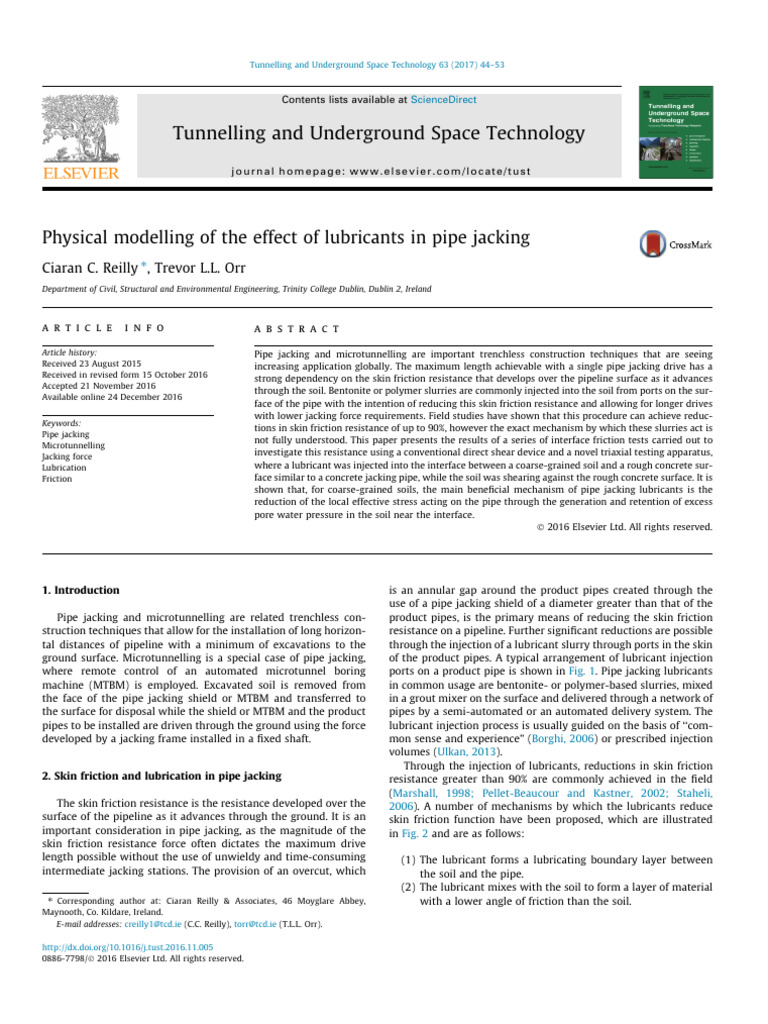 Physical modelling of the effect of lubricants in pipe jacking | PDF | Friction | Stress (Mechanics)