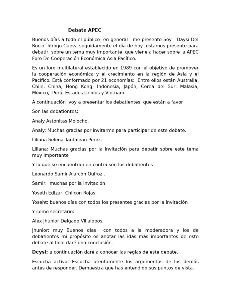 Debate sobre la APEC: Beneficios y Críticas | PDF | Cooperacion economica Asia Pacifico | Libre ...
