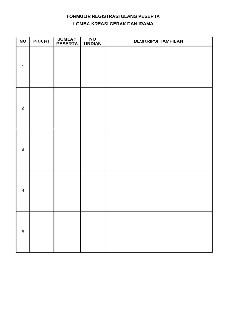 Formulir Registrasi Ulang Peserta | PDF