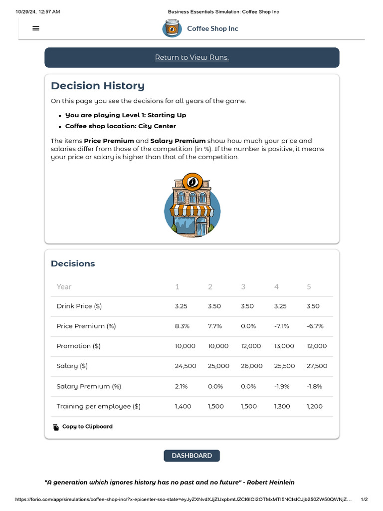 Business Essentials Simulation_ Coffee Shop Inc Phase II Decision | PDF