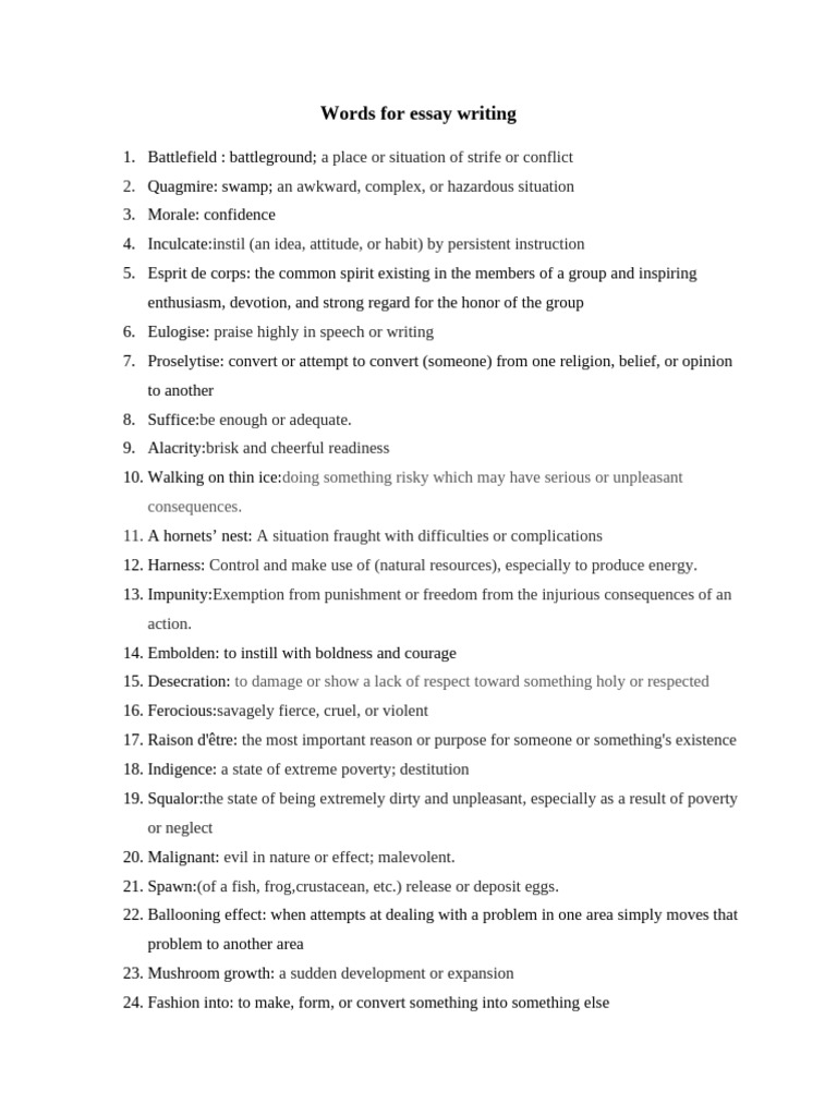 Essential Vocabulary for Essay Writing | PDF