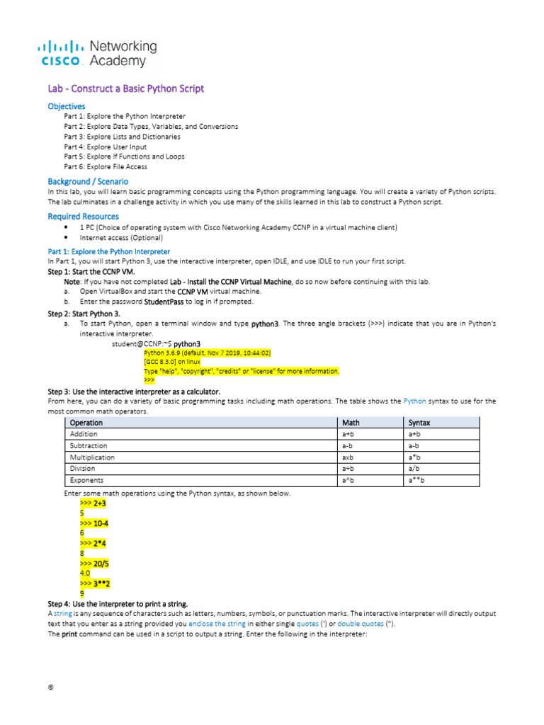 28.1.2 Lab - Construct A Basic Python Script - ILM | PDF | Data Type | Control Flow