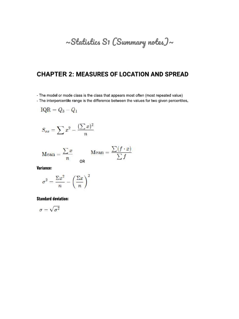 IAL Edexcel Statistics 1 Main Formulae & Points | PDF