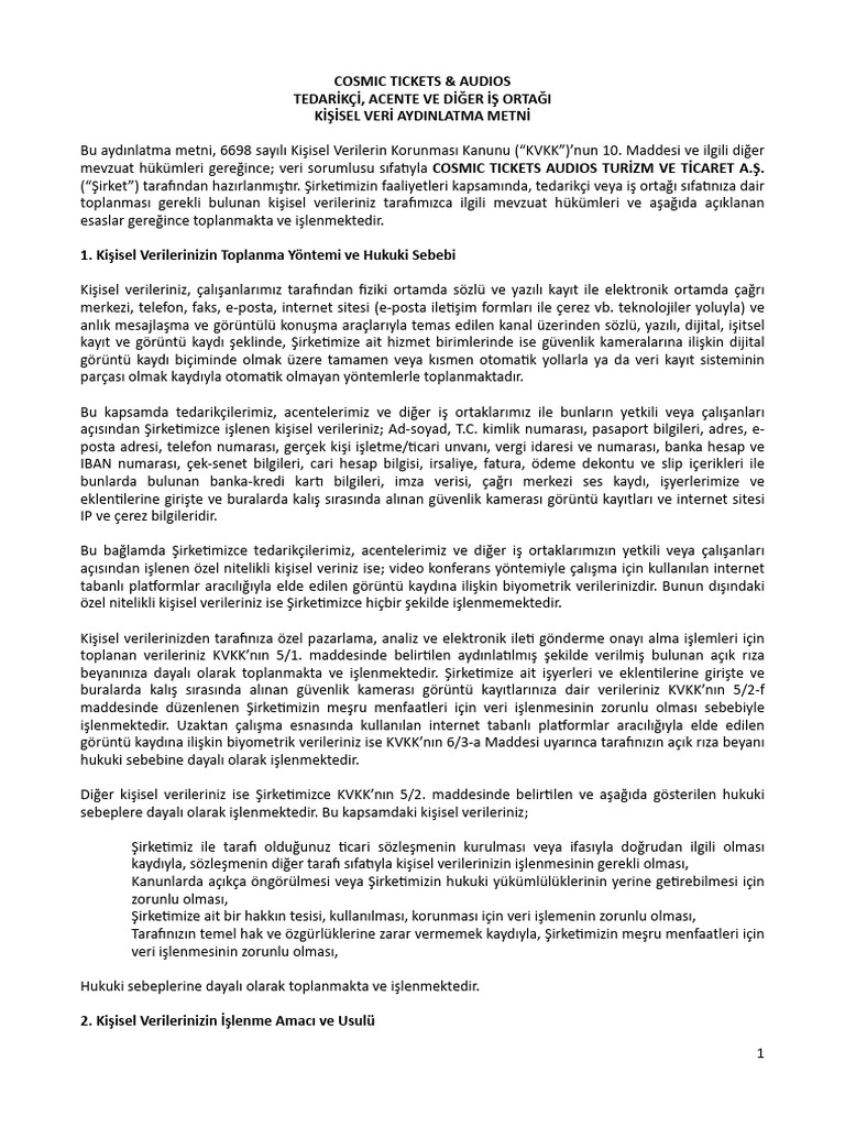 Tedarikci Acente Ve Diger Is Ortagi Aydinlatma Metni | PDF