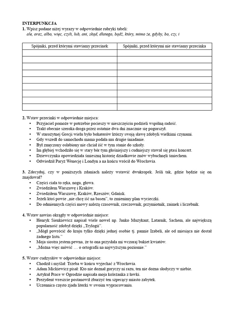 Karta Pracy Interpunkcja | PDF