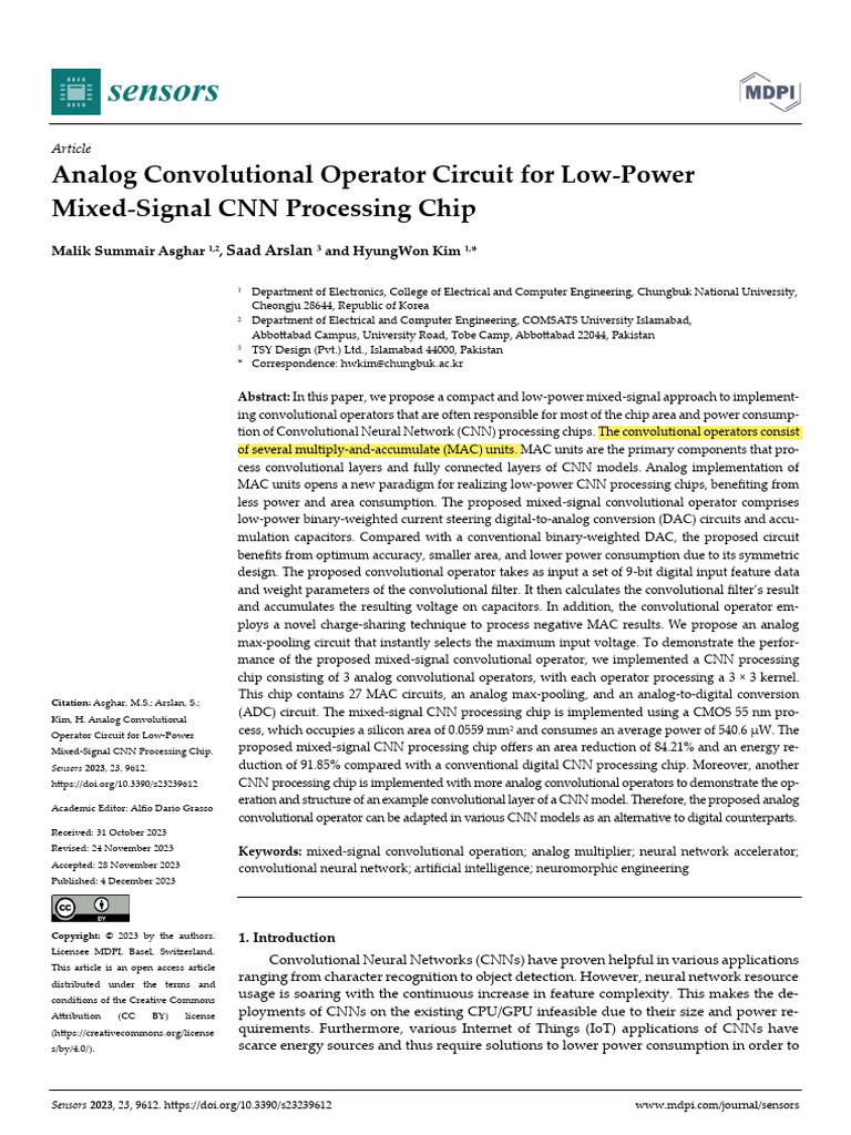 Analog Convolutional Operator Circuit For Low-Powe | PDF | Mixed Signal ...