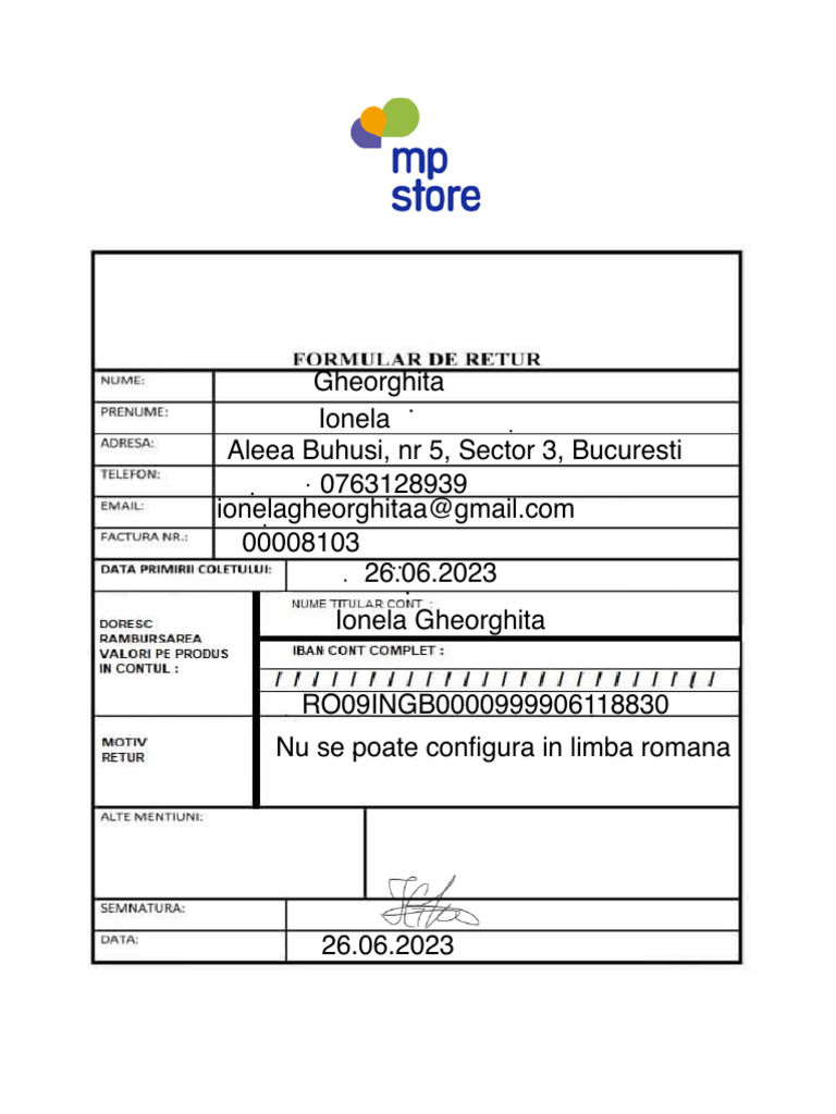 Formular Retur | PDF