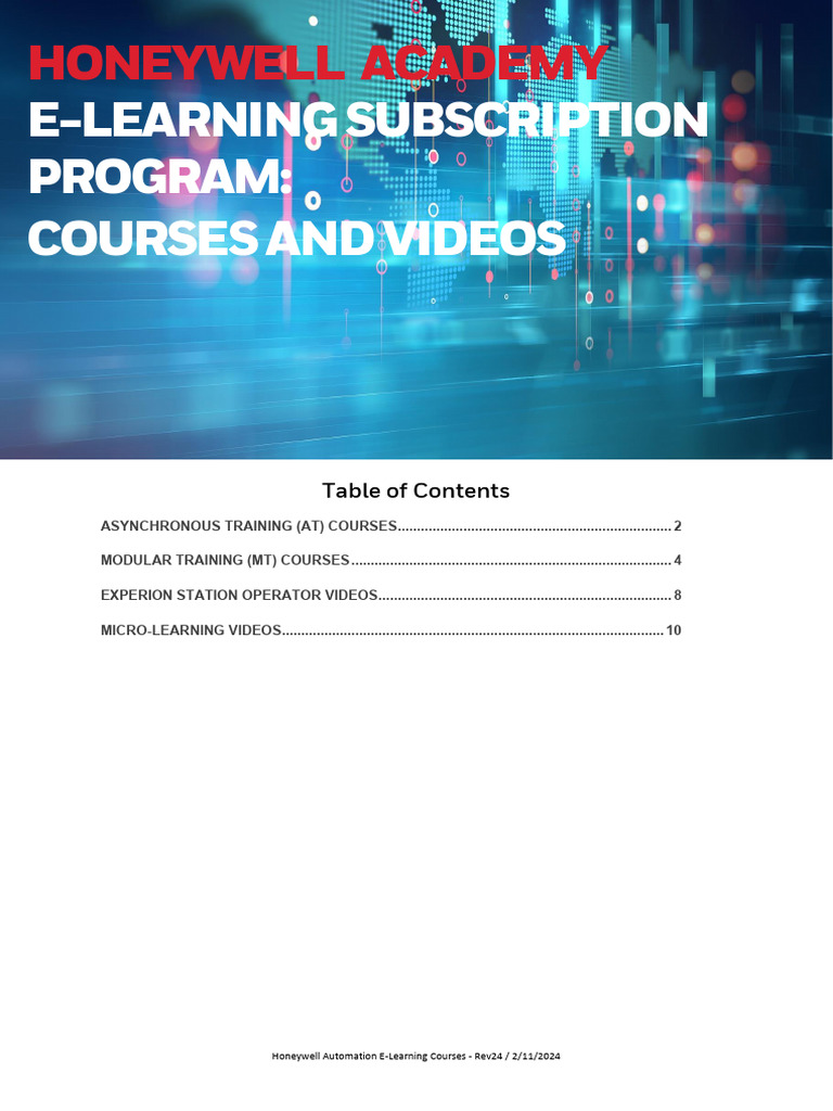 Honeywell Experion E-Learning Courses 2024 | PDF | Computer Network | Educational Technology