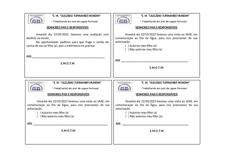 Modelo Bilhete | PDF