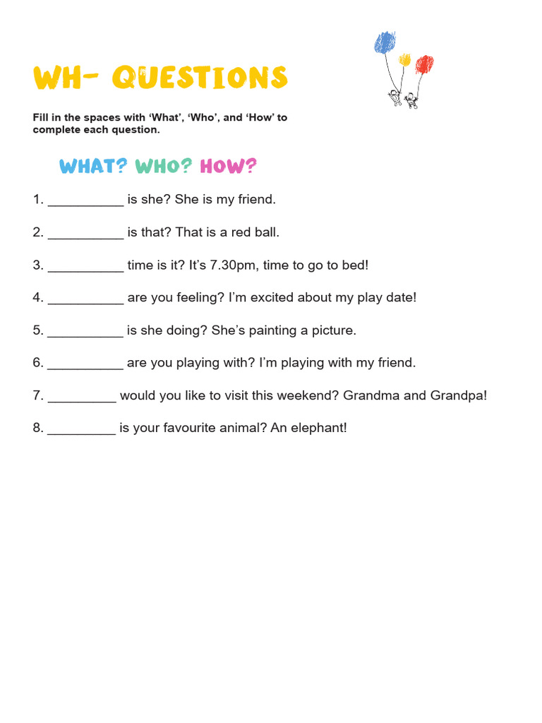 Asking Wh Questions Activity Sheet | PDF